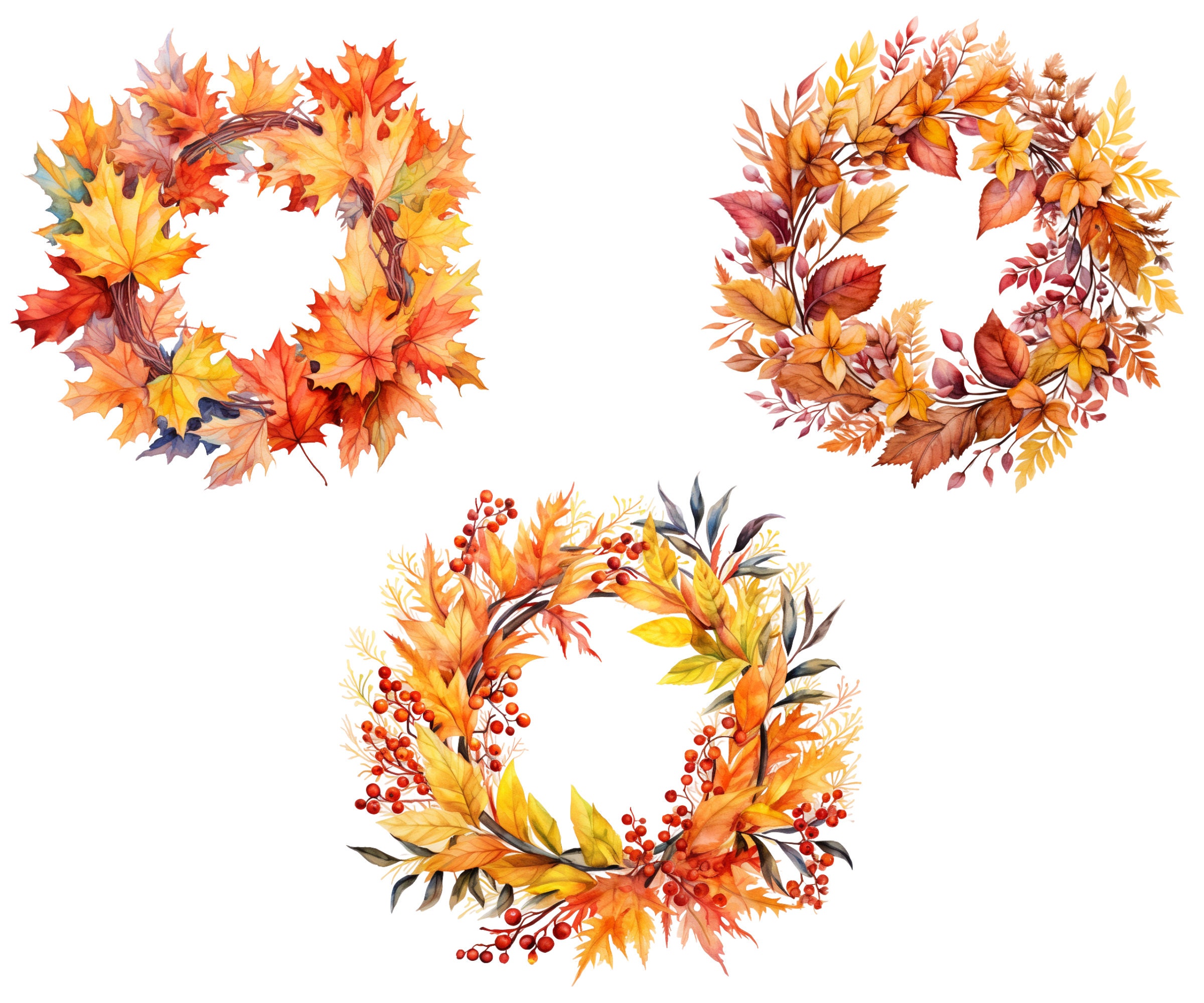 20 Watercolor Fall Wreaths Transparent Backgrounds Autumn - Etsy
