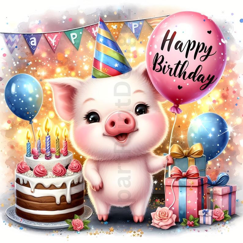 Cute Happy Birthday Animals Clipart Bundle, Festive Watercolor Clip Art ...