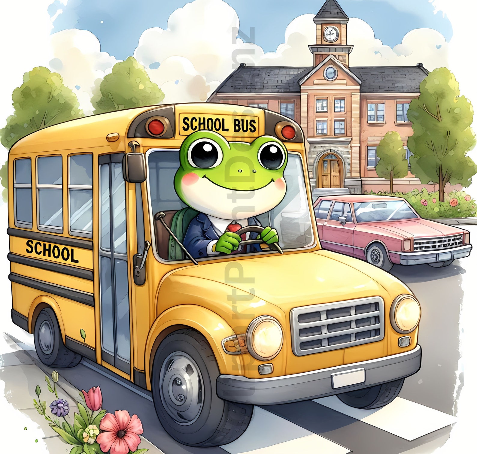Cute Back to School Frogs Clipart Bundle, Watercolor Frog Clip Art ...