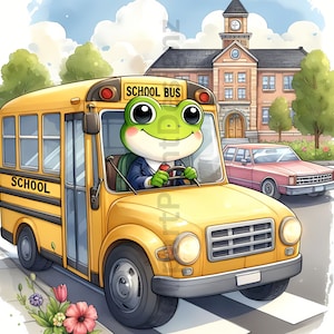 Cute Back to School Frogs Clipart Bundle, Watercolor Frog Clip Art ...