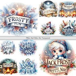 Winter Banners Clipart Bundle, Watercolor Clip Art Images, High Quality ...