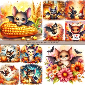 Cute Fall Bats Clipart Bundle, Watercolor Bat Clip Art Images, High ...