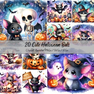Cute Halloween Bats Clipart Bundle, Watercolor Bat Clip Art Images ...