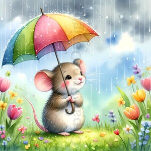 Cute Spring Mouse Clipart Bundle, Festive Watercolor Clip Art Images ...