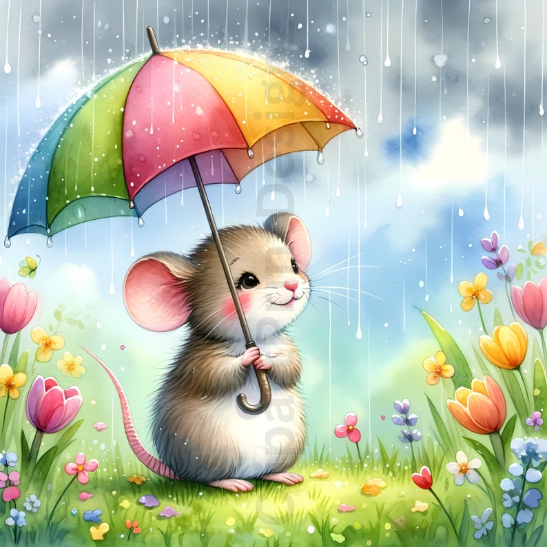 Cute Spring Mouse Clipart Bundle, Festive Watercolor Clip Art Images ...
