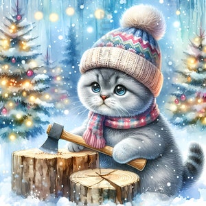Cute Winter Cat Breeds Clipart Bundle, Festive Watercolor Clip Art ...