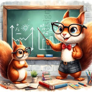 Cute Back to School Squirrels Clipart Bundle, Watercolor Squirrel Clip ...