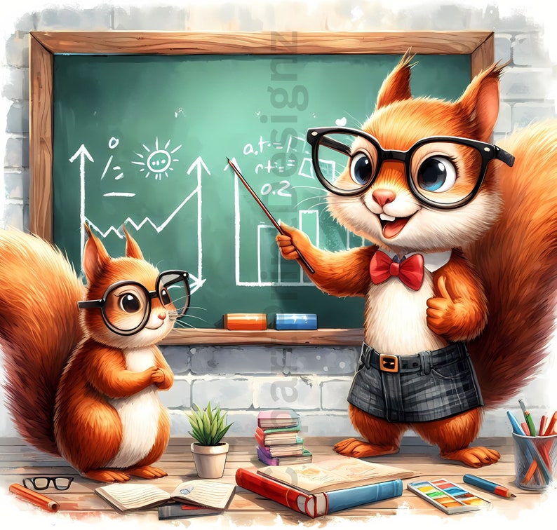 Cute Back to School Squirrels Clipart Bundle, Watercolor Squirrel Clip ...