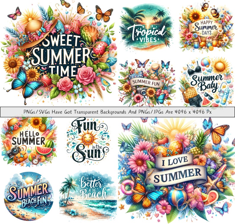 Summer Banners Clipart Bundle, Watercolor Clip Art Images, High Quality ...