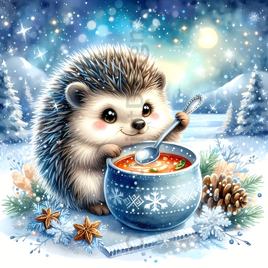 Cute Winter Animals Eating Soup Clipart Bundle, Festive Watercolor Clip ...