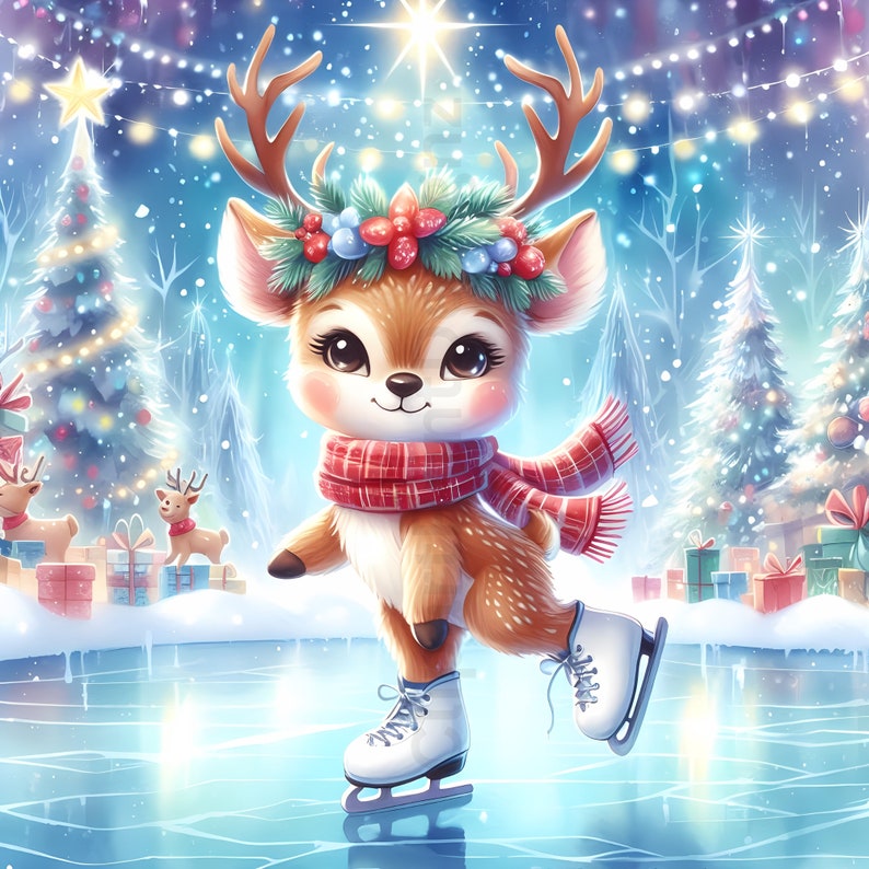 15 Cute Watercolor Christmas Reindeer, Christmas Clipart Bundle ...