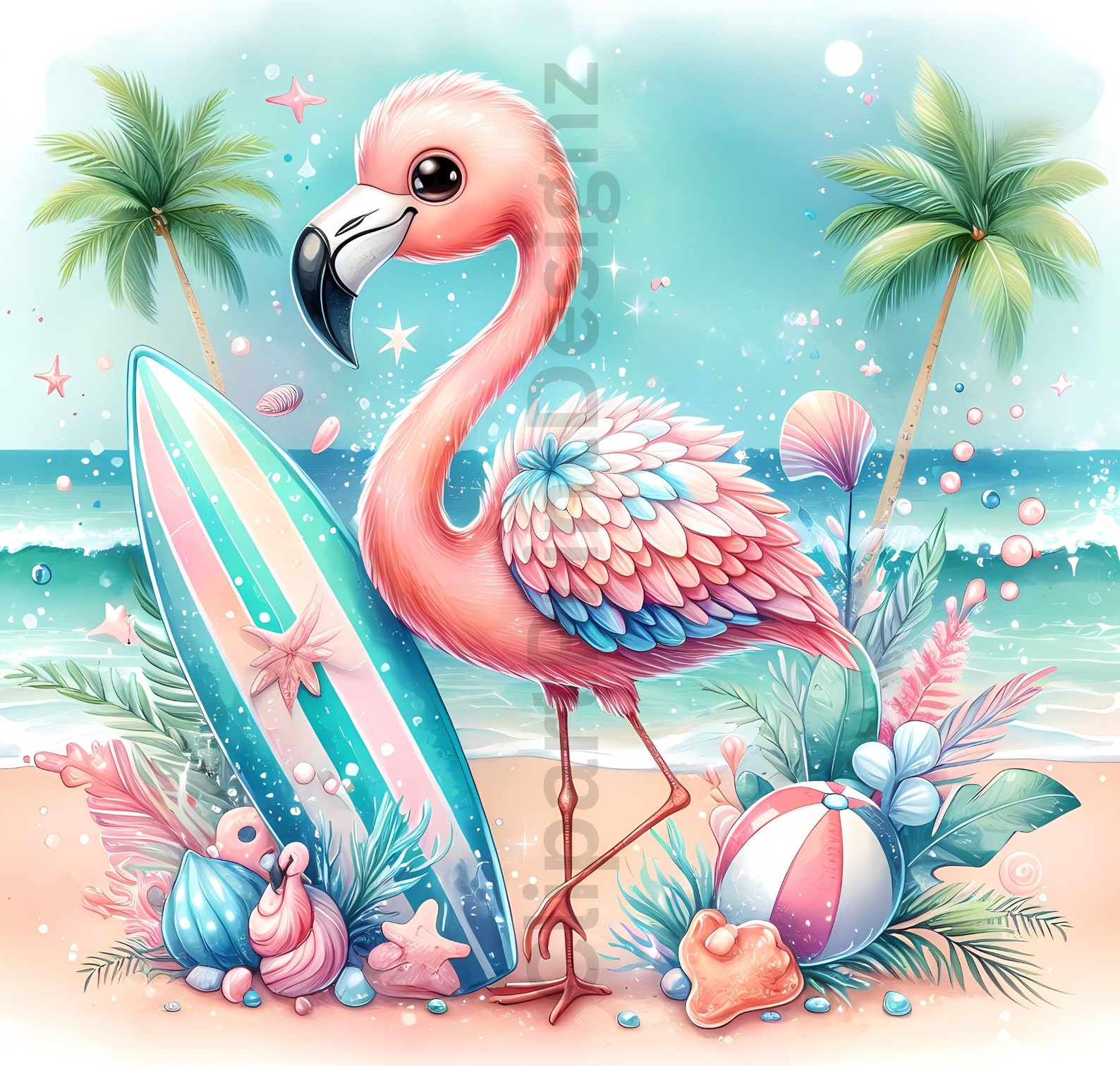 Cute Summer Surf Animals Clipart Bundle, Watercolor Beach Clip Art ...