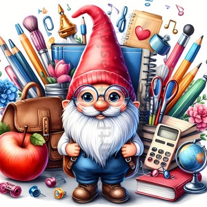 Cute Back to School Gnomes Clipart Bundle, Watercolor Gnome Clip Art ...