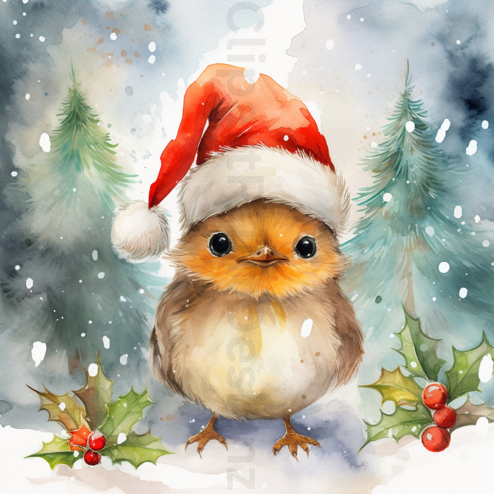 12 Cute Watercolor Christmas Robins, Christmas Clipart Bundle, 12 Baby ...