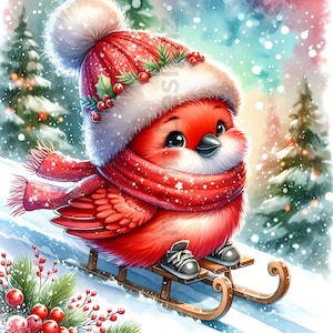 Cute Winter Red Cardinal Clipart Bundle, Festive Watercolor Clip Art ...