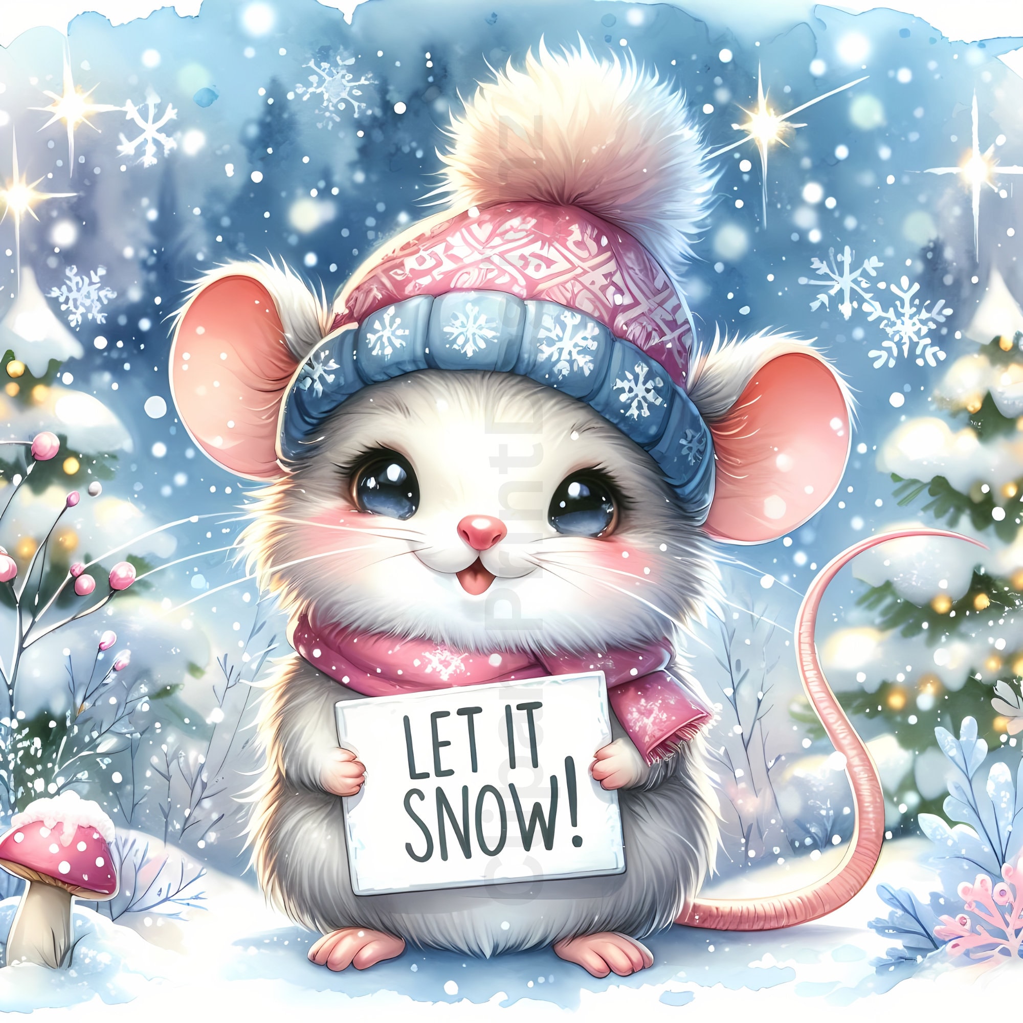 Cute Winter Mouse Clipart Bundle, Watercolor Clip Art Images, 20 High ...