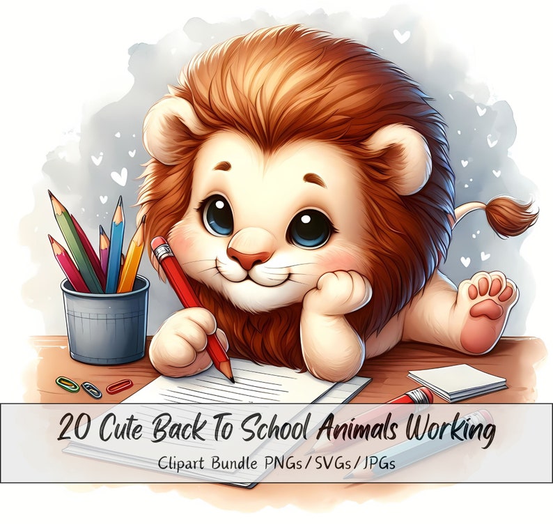 Cute Back to School Animals Working Clipart Bundle, Watercolor Animal ...