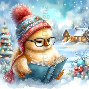 Cute Winter Animals Reading Clipart Bundle, Festive Watercolor Clip Art ...