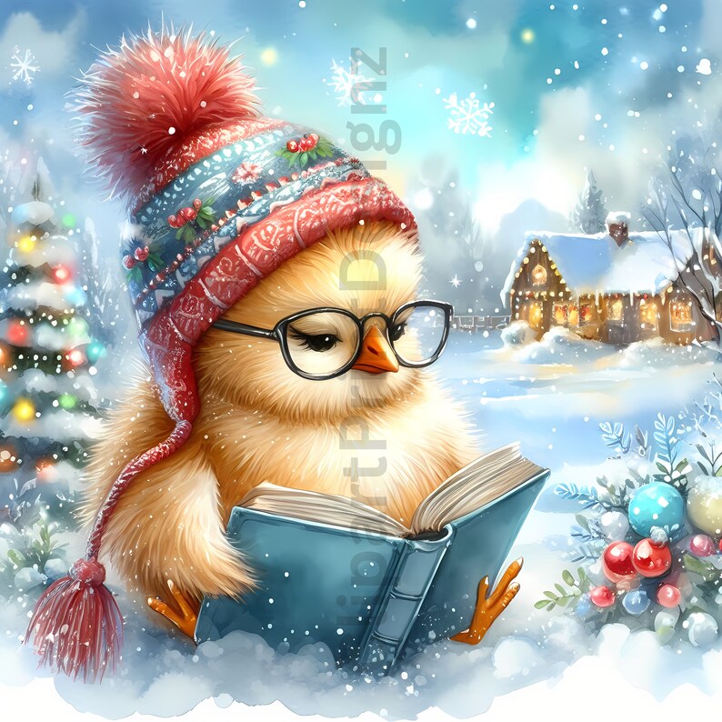 Cute Winter Animals Reading Clipart Bundle, Festive Watercolor Clip Art ...