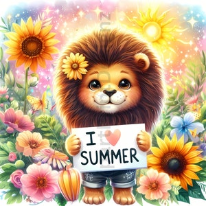 Cute Summer Animals Holding Signs Clipart Bundle, Watercolor Sun Clip ...