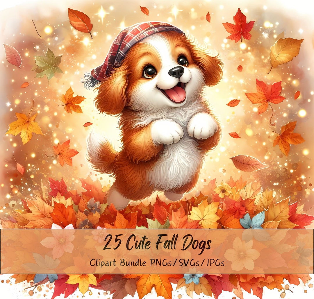 Cute Fall Dogs Clipart Bundle, Watercolor Autumn Dog Clip Art Images ...