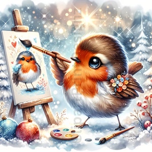 Cute Winter Robins Clipart Bundle, Festive Watercolor Clip Art Images ...