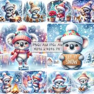 Cute Winter Koala Clipart Bundle, Festive Watercolor Clip Art Images ...