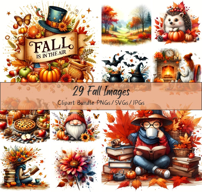 Fall Clipart Bundle, Watercolor Autumn Clip Art Images, High Quality ...