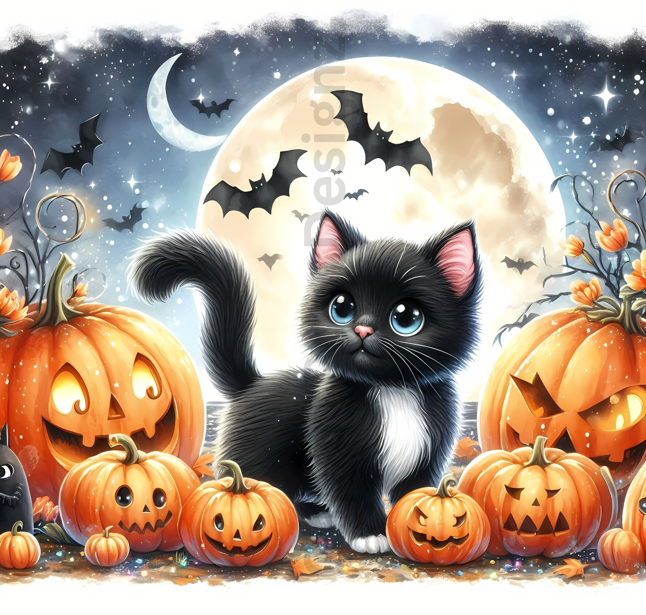 Cute Halloween Black Cats Clipart Bundle, Watercolor Cat Clip Art ...