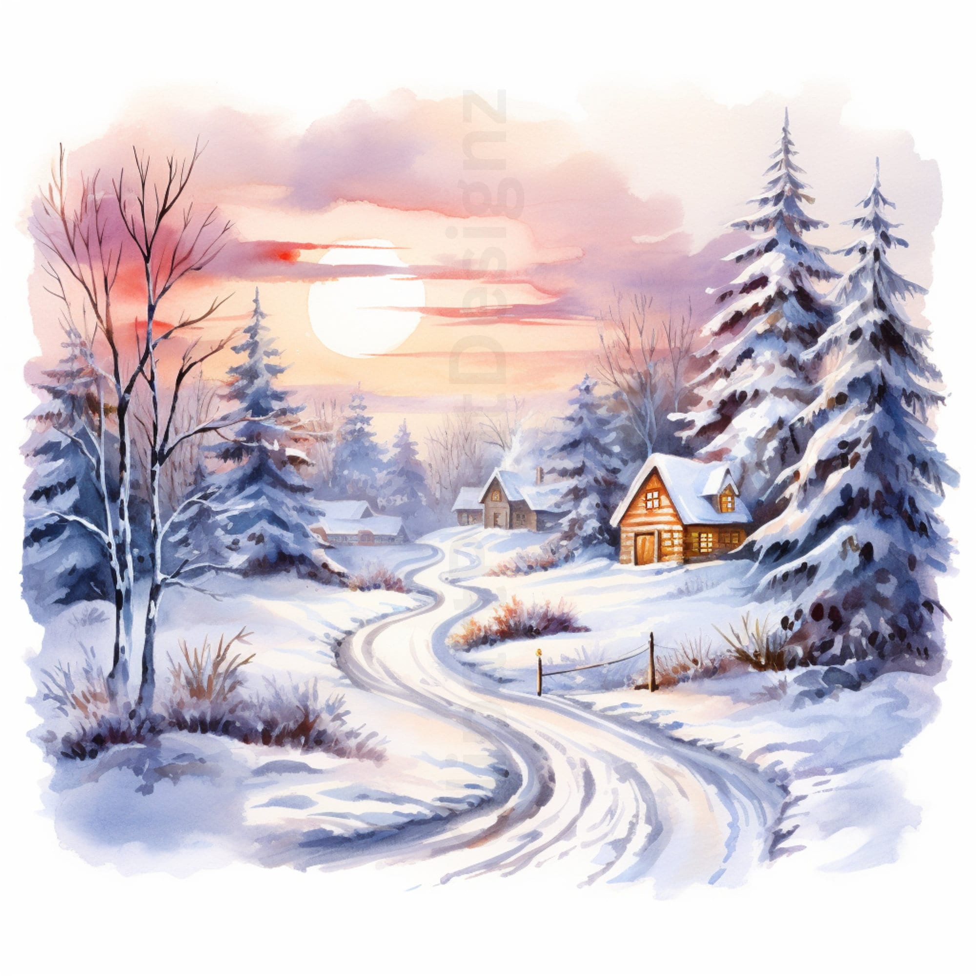 38 Beautiful Christmas Landscapes, Watercolor Clipart Bundle, Christmas ...