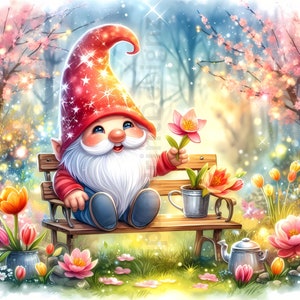 Cute Spring Gnomes Clipart Bundle, Watercolor Clip Art Images, 20 High ...