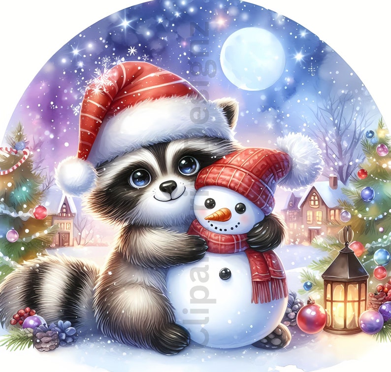 Cute Christmas Raccoons Clipart Bundle, Xmas Raccoon Clip Art Images ...