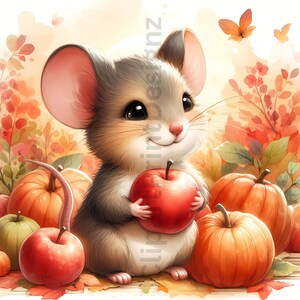 Cute Fall Mouse Clipart Bundle, Watercolor Autumn Mice Clip Art Images ...