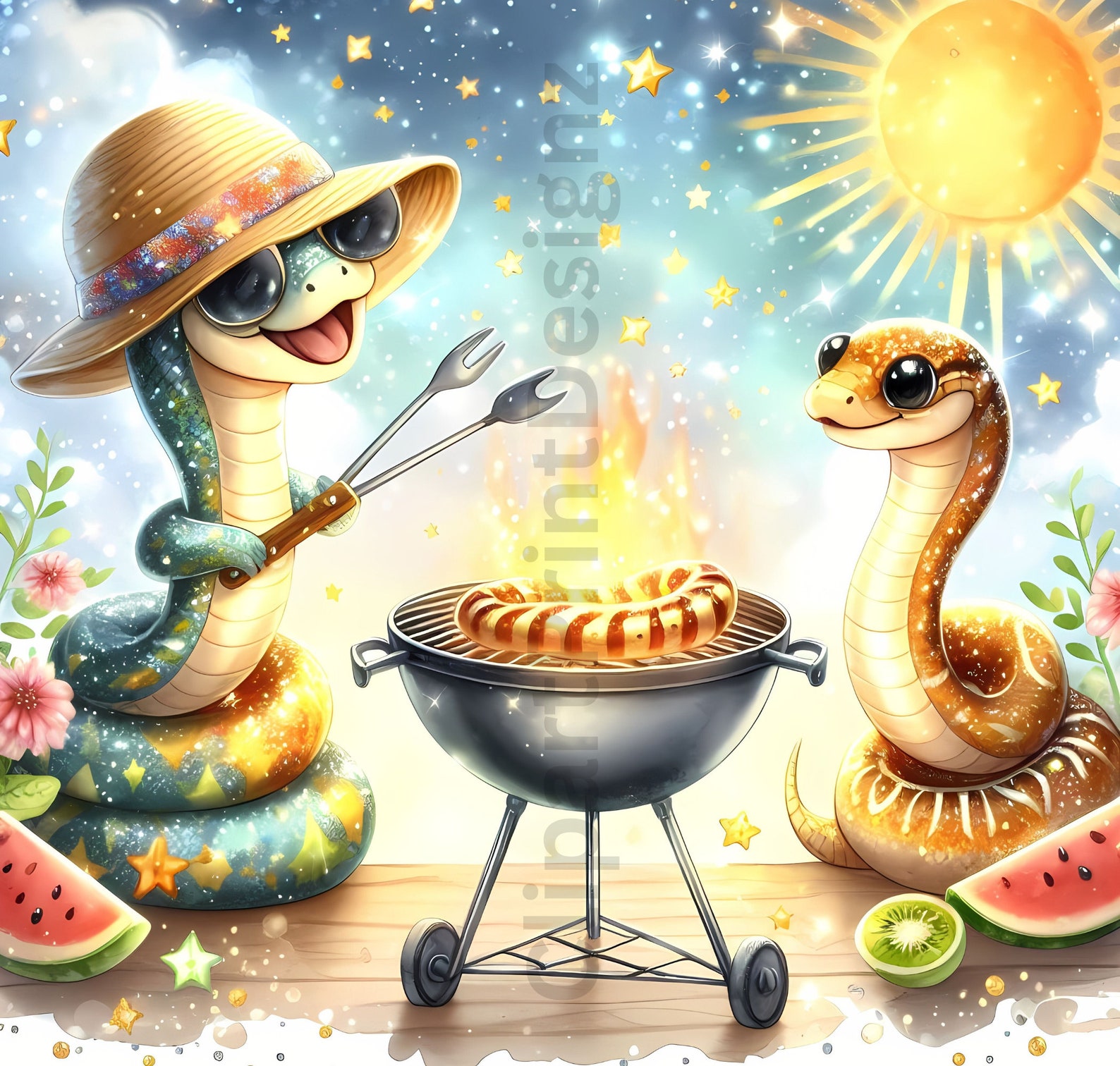 Cute Summer Snakes Clipart Bundle, Watercolor Snake Clip Art Images ...