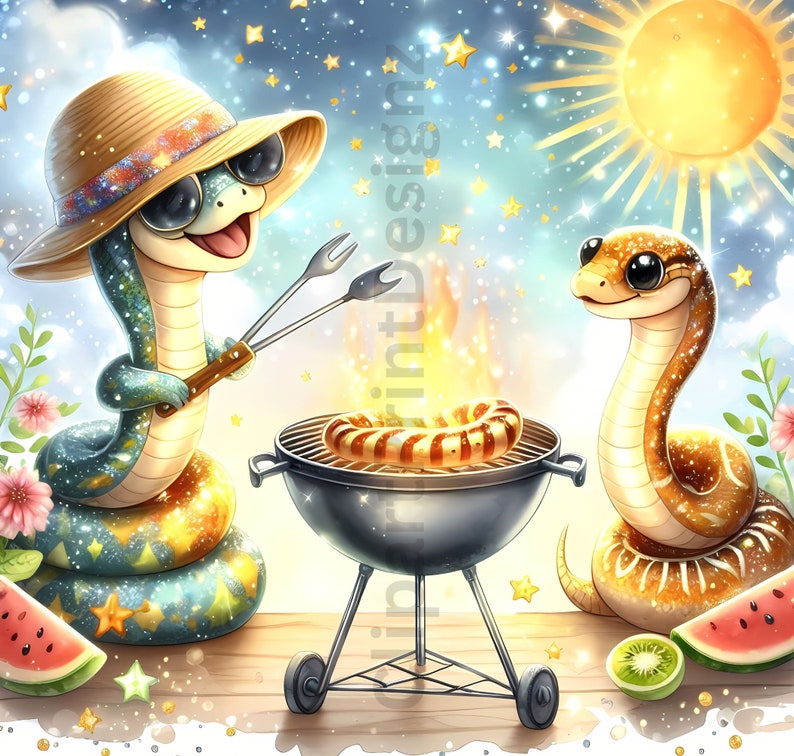Cute Summer Snakes Clipart Bundle, Watercolor Snake Clip Art Images ...