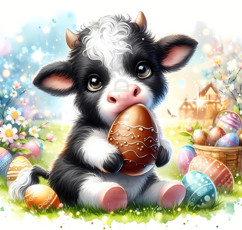 Cute Easter Cows Clipart, Funny Watercolor Animal Images, High Quality ...