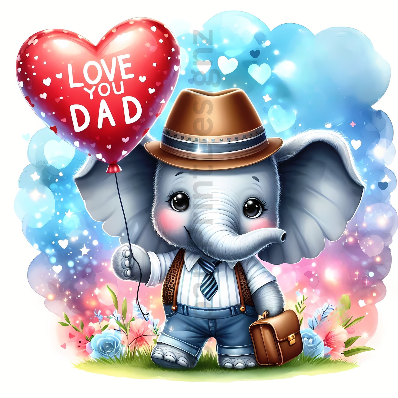 Happy Father's Day Animals Clipart Bundle, Watercolor Clip Art Images ...