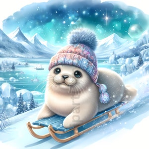 Cute Winter Arctic Animals Clipart Bundle, Festive Watercolor Clip Art ...
