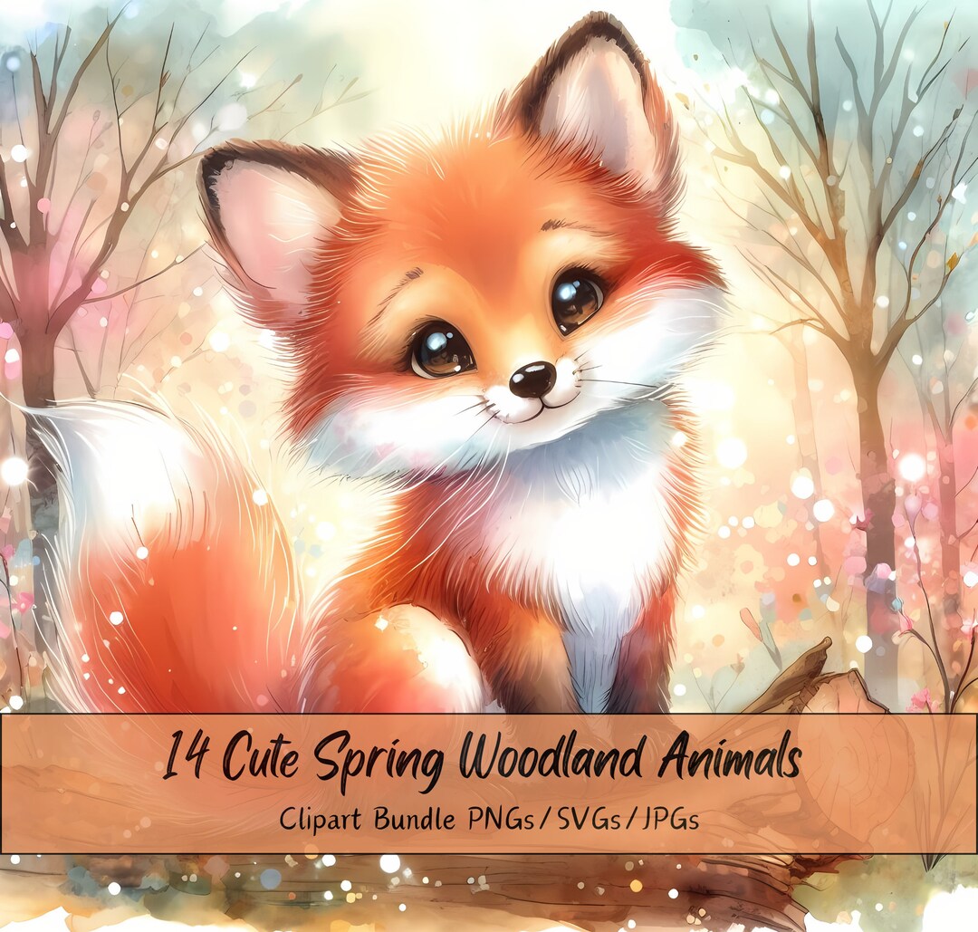 Cute Watercolor Spring Woodland Animals Clipart Bundle, 14 High Quality ...