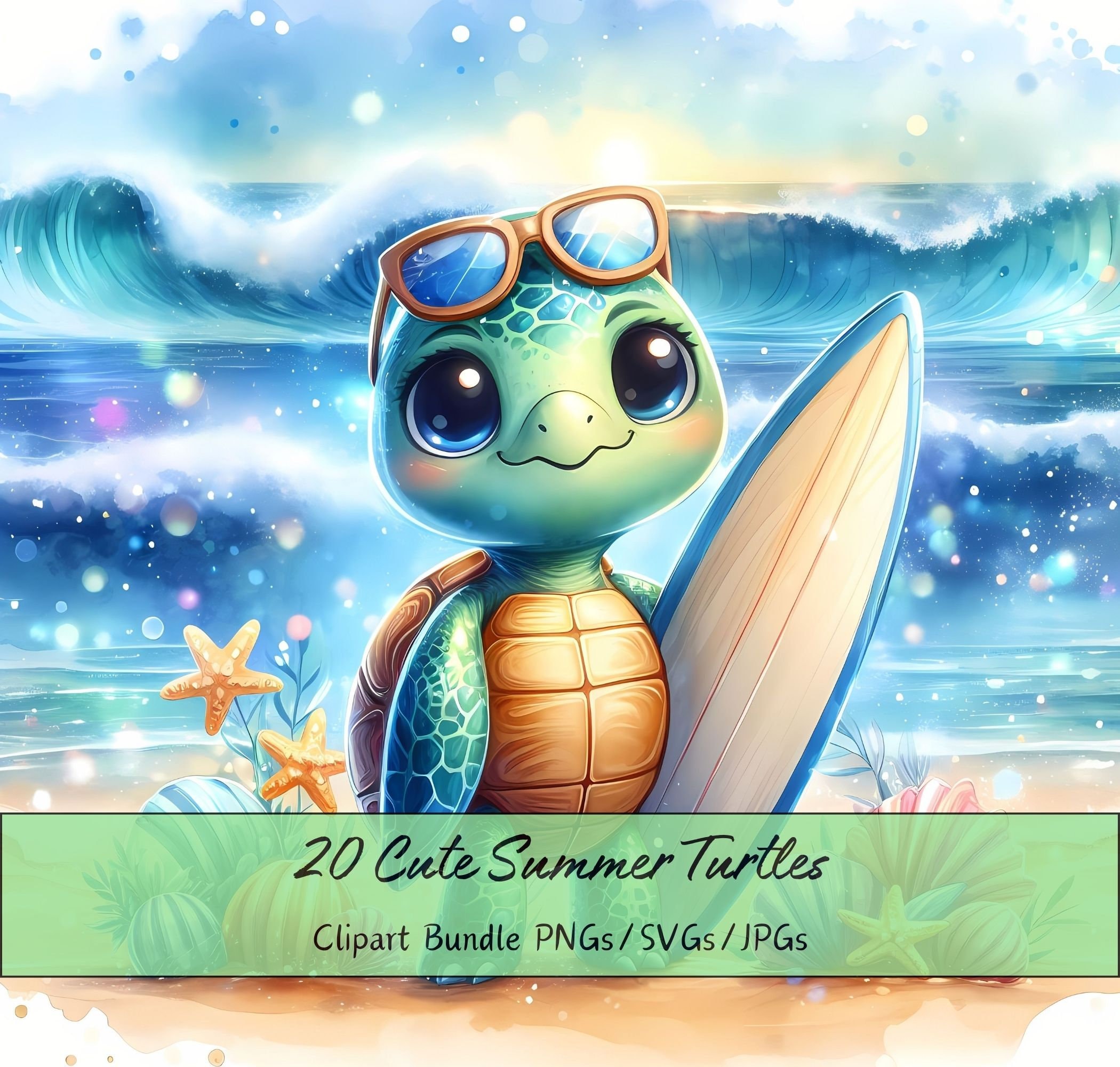 Cute Summer Turtles Clipart Bundle, Watercolor Turtle Clip Art Images ...