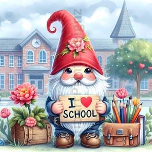 Cute Back to School Gnomes Clipart Bundle, Watercolor Gnome Clip Art ...