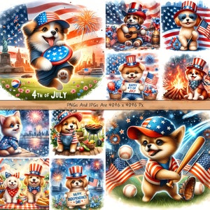 Cute 4th July Dogs Clipart Bundle, Watercolor Patriotic Files Animals ...