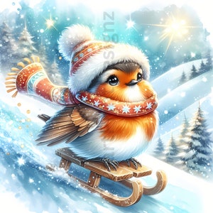 Cute Winter Robins Clipart Bundle, Festive Watercolor Clip Art Images ...