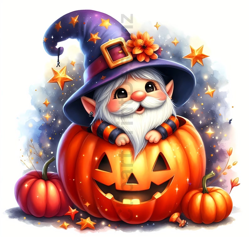 Cute Halloween Gnomes Clipart Bundle, Watercolor Gnome Clip Art Images ...