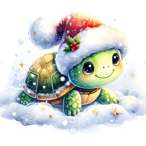 Cute Watercolor Christmas Turtles Clipart Bundle, Animals, 20 High ...