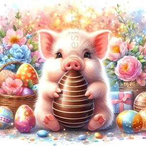 Cute Easter Pigs Clipart, Funny Watercolor Animal Images, High Quality ...