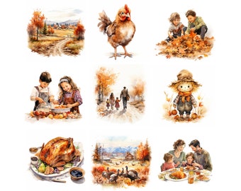 Watercolor Thanksgiving Clipart Watercolor Autumn Clipart - Etsy