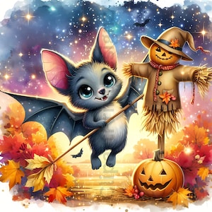 Cute Fall Bats Clipart Bundle, Watercolor Bat Clip Art Images, High ...