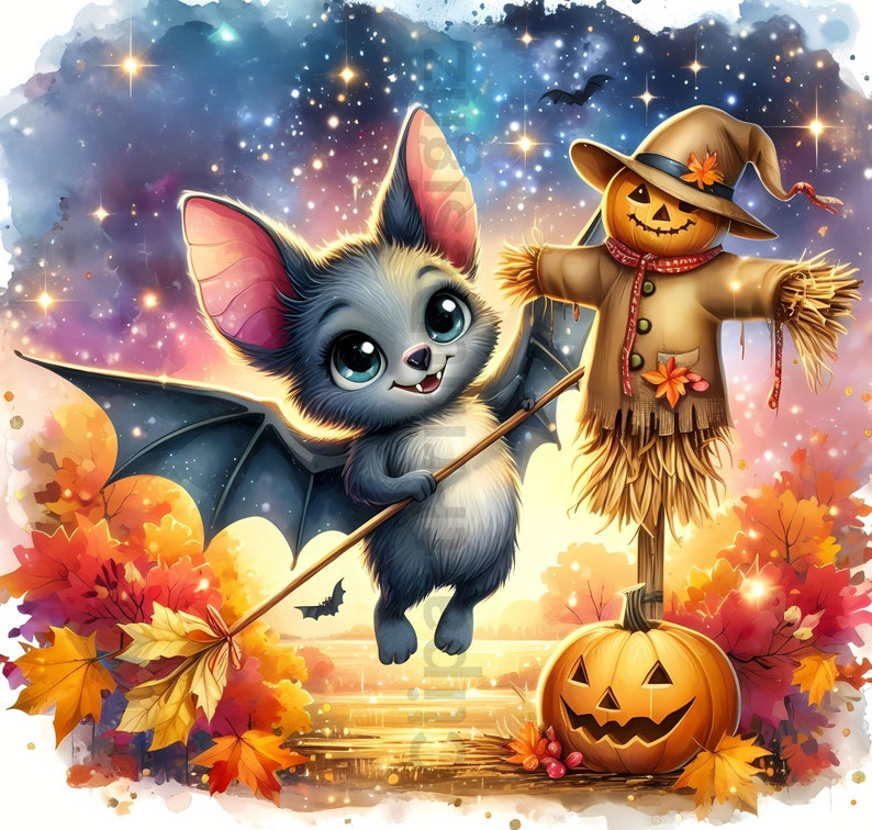 Cute Fall Bats Clipart Bundle, Watercolor Bat Clip Art Images, High ...