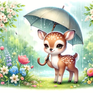 Cute Spring Fawn Clipart Bundle, Watercolor Clip Art Images, 20 High ...